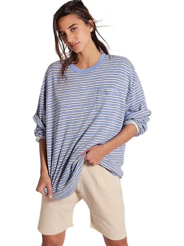 Free People Striped Pocket Tee - Blissful Blue Combo