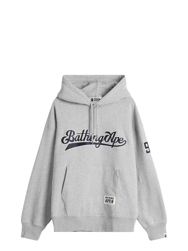 A BATHING APE Baseball Logo Relaxed Fit Pullover Hoodie - Grey