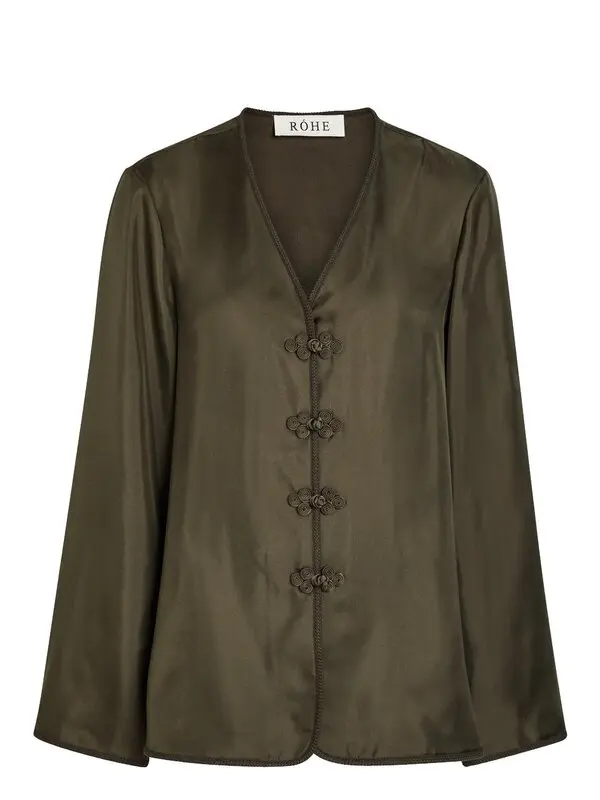 RÓHE Satin Mandarin-closure Top - Dark Green