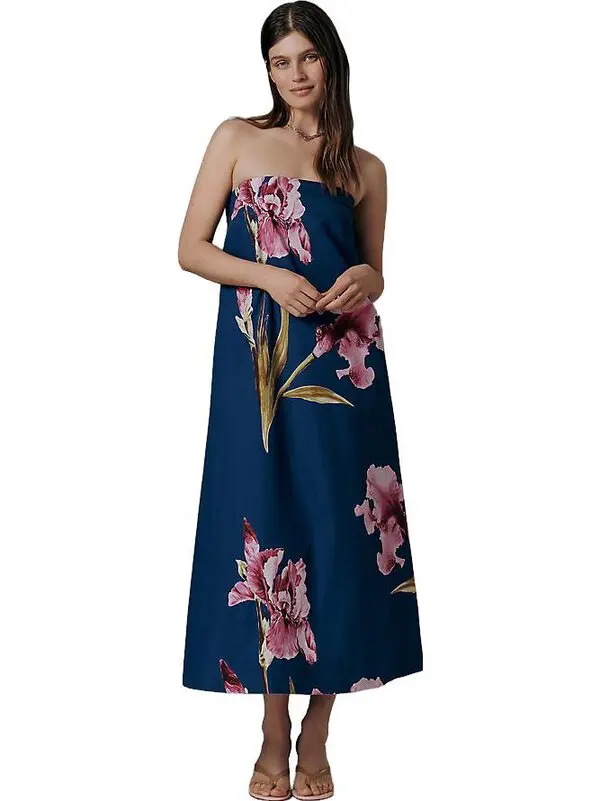Anthropologie Strapless Trapeze Midi Dress - Navy