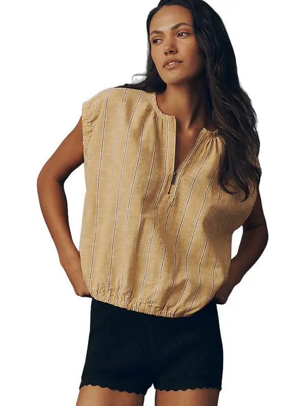 PILCRO European Linen Zip-front Blouse - Mustard Combo
