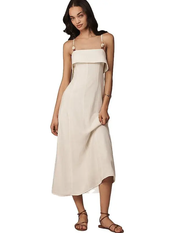 Anthropologie Beaded-strap A-line Midi Dress - Ivory