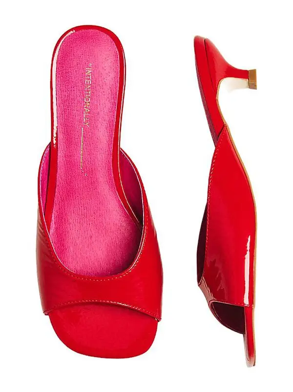 Intentionally Blank Patent Leather Kitten Heel Sandals - Cherry