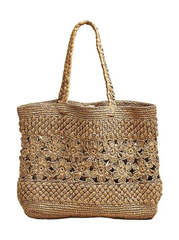 LoveShackFancy Sharlo Crochet Flower Tote Bag - Tan
