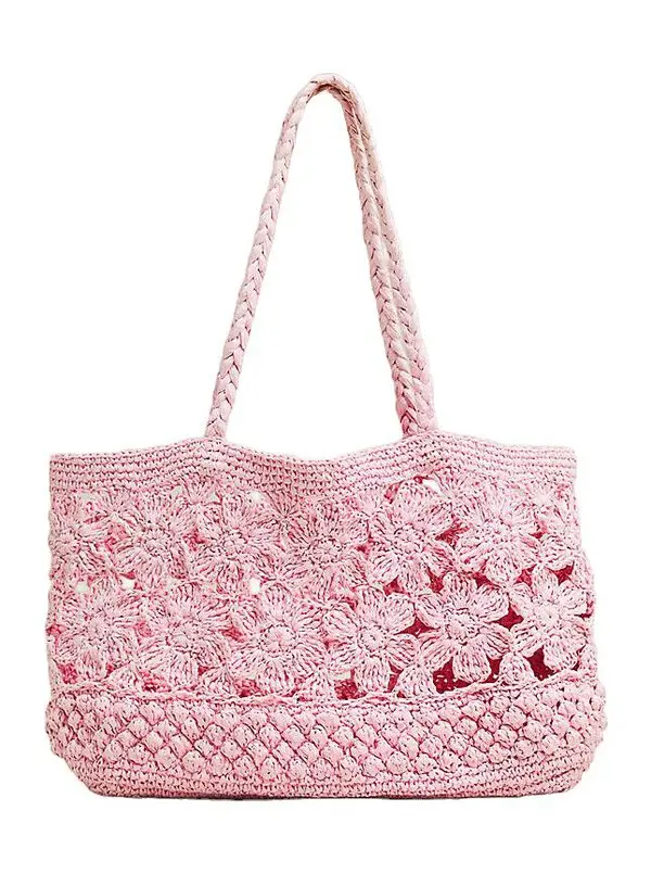 LoveShackFancy Sharlo Crochet Flower Tote Bag - Pink