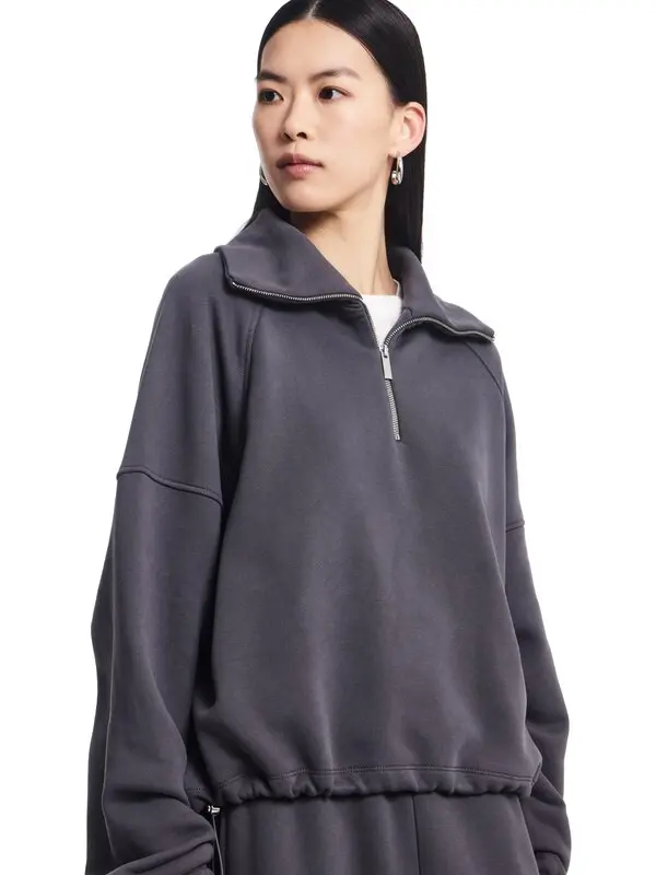 NINETY PERCENT Half Zip Organic Cotton Sweatshirt - Magnet