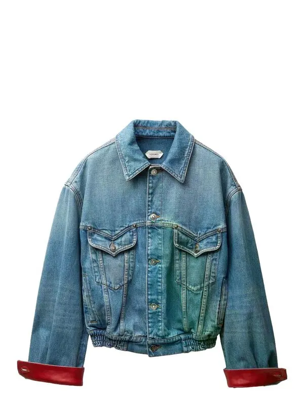 Versace Denim Blouson Jacket With Leather Inserts - Blue