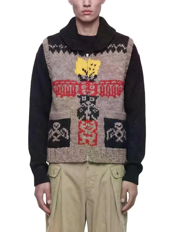 Kapital Knit Totem Pole Zip Vest - Brown