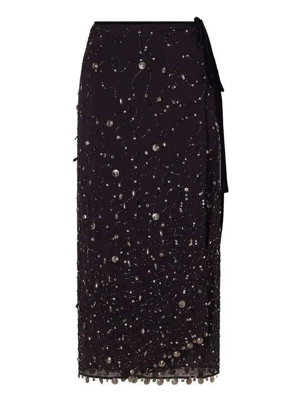 Staud Mer Embellished Chiffon Midi Wrap Skirt - Black