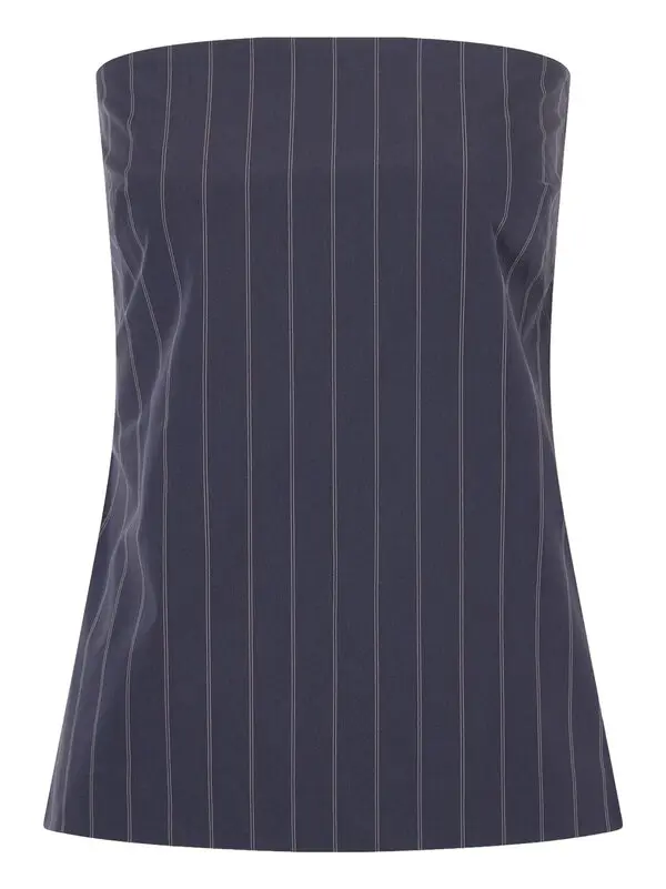 ST. AGNI Strapless Open-back Striped Cotton-blend Top - Blue