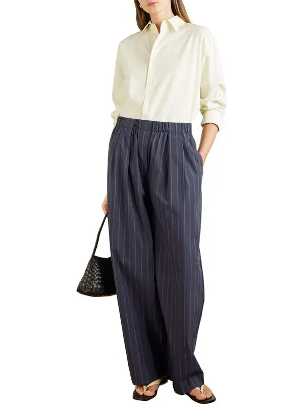 ST. AGNI Pleated Pinstriped Cotton-blend Wide-leg Pants - Gray