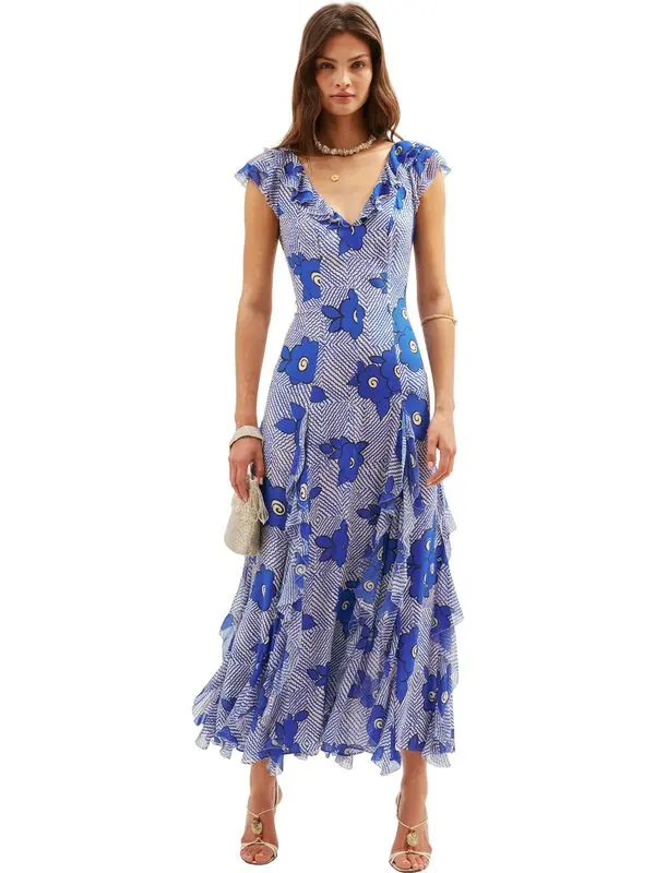 Rixo Ambika Milos Floral Dress - Blue