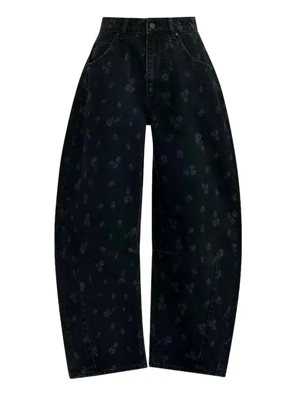 Essentiel Antwerp Floral Printed Barrel Jeans - Black
