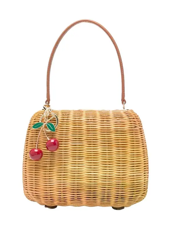 SELF-PORTRAIT Mini Cherry Woven Bucket Bag - Neutrals