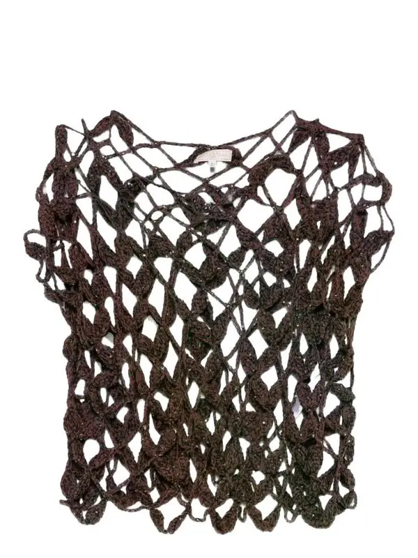 Antonelli Firenze Crochet Open Knit Top - Brown