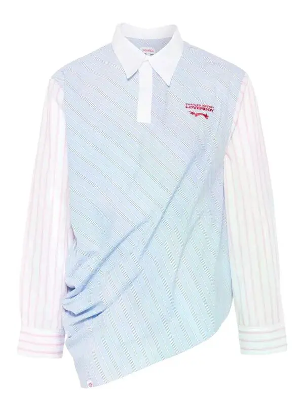 CHARLES JEFFREY Topsy Turvy Striped Panelled Shirt - Blue