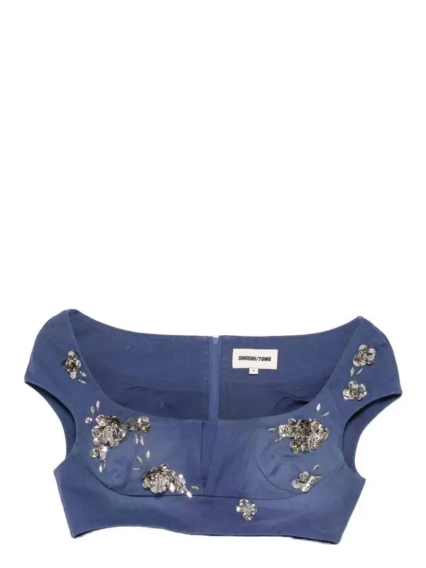 SHUSHU/TONG Embellished V-neck Top - Blue