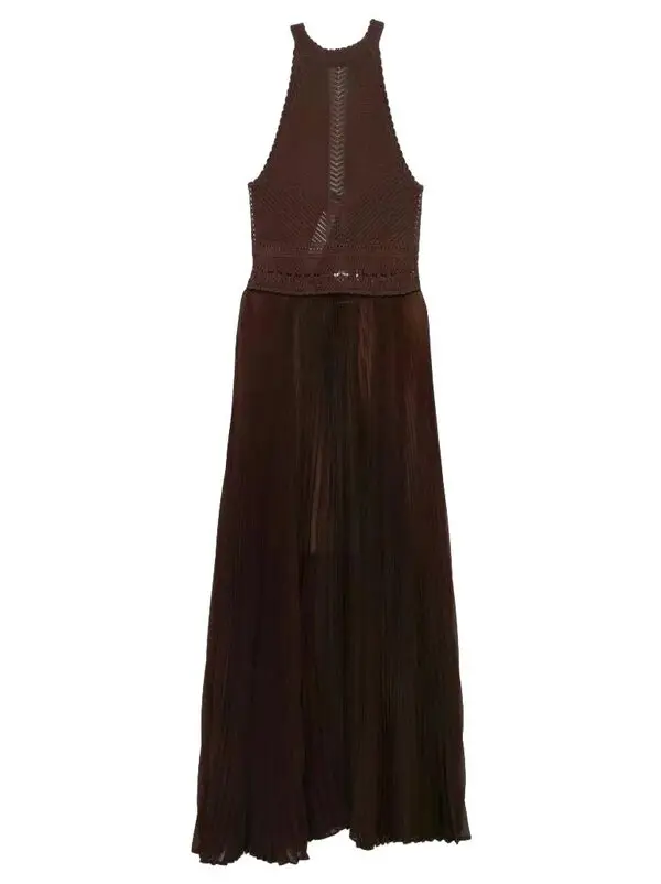TWINSET Crochet Pleated Maxi Dress - Brown