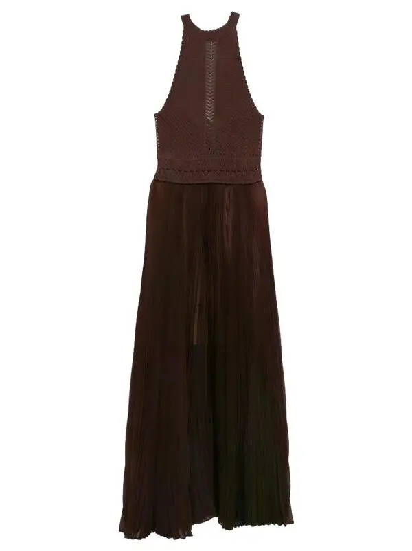 TWINSET Crochet Pleated Maxi Dress - Brown