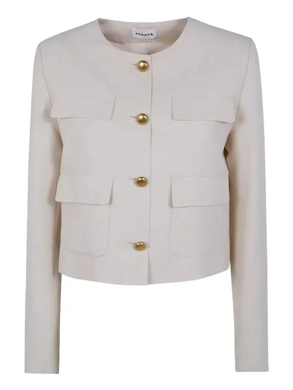 P.a.r.o.s.h Raisa26 Viscose Linen Jacket - Beige