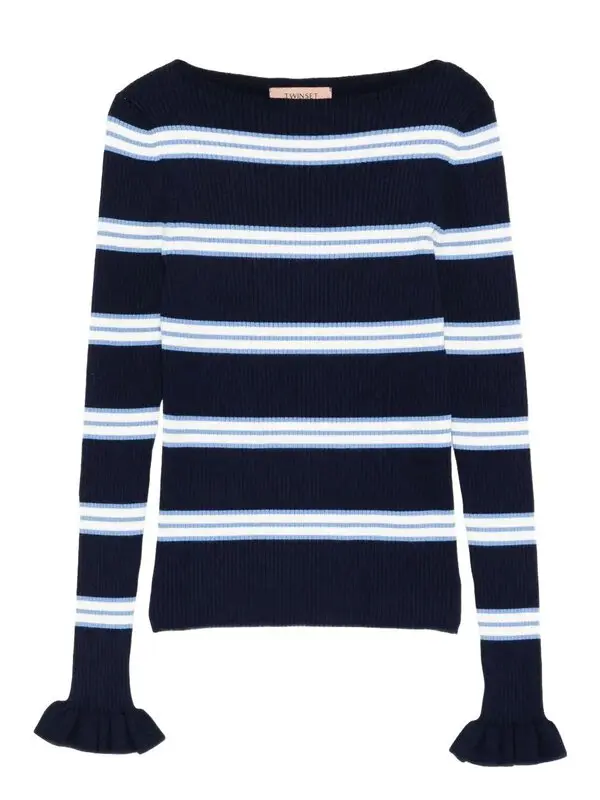 TWINSET Striped Boat Neck Sweater - Blue