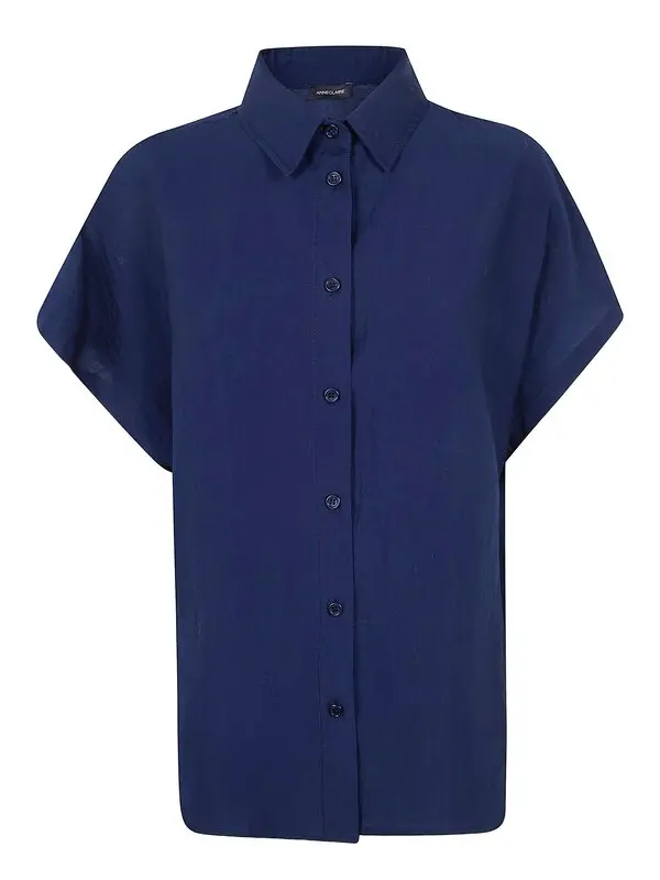 ANNECLAIRE Short Sleeves Squared Form Shirt - Blue