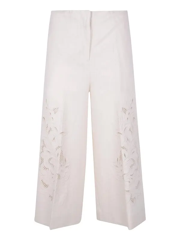 TWINSET Cropped Wide Leg Trousers - White