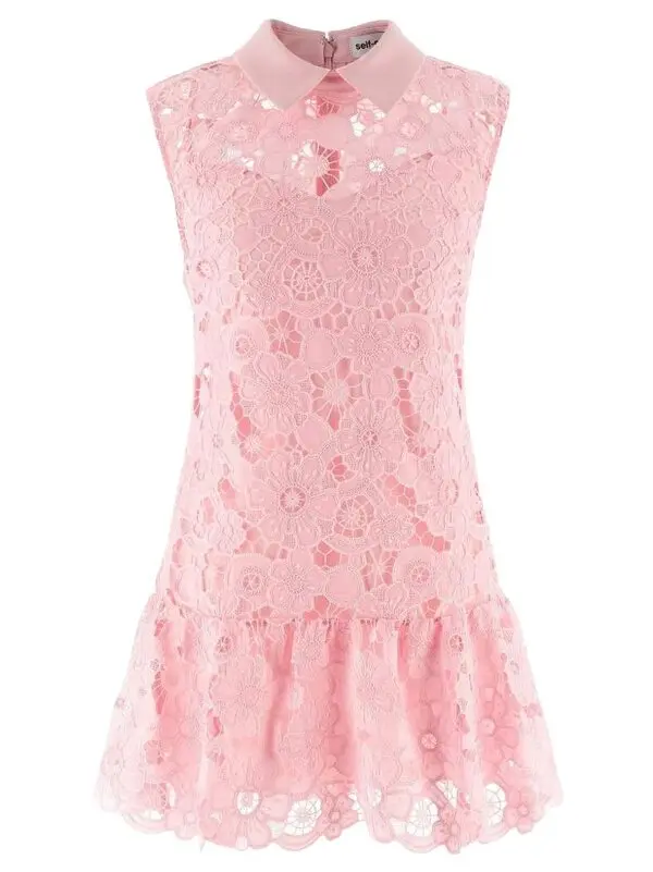 SELF-PORTRAIT Lace Collared Mini Dress - Pink