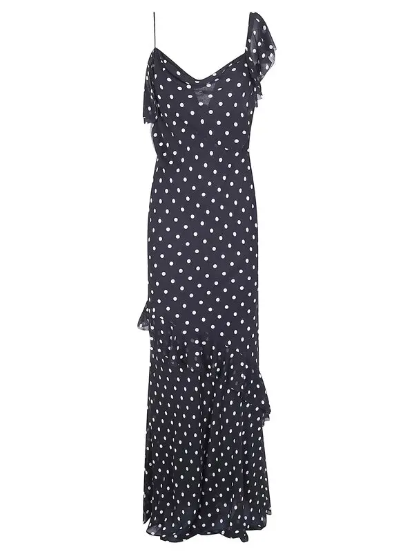 SELF-PORTRAIT Polka Dot Georgette Maxi Dress - Black