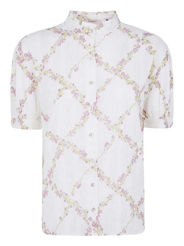 TWINSET Printed Short Sleeve Blouse - White