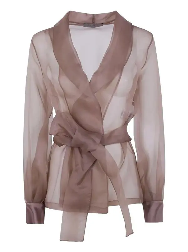 D.exterior Organza Silk Belted Jacket - Brown