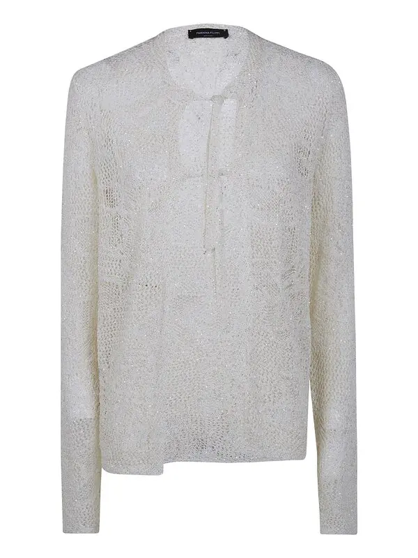 Fabiana Filippi Ribbon Round Neck Cardigan - Gray