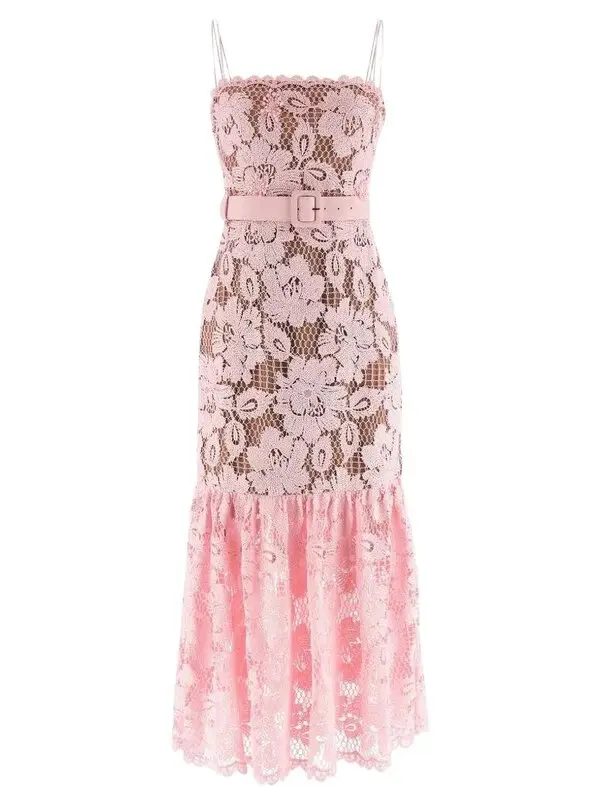 SELF-PORTRAIT Crochet Lace Midi Dress - Pink