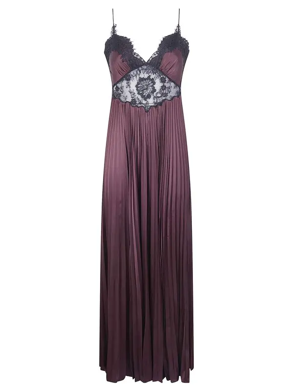SELF-PORTRAIT Satin Lace Insert Maxi Dress - Brown