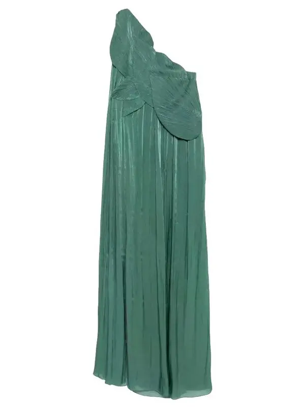 Costarellos One-shoulder Pleated Gown - Green