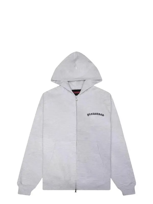 PLEASURES Embroidered Zip Up Hoodie - Grey