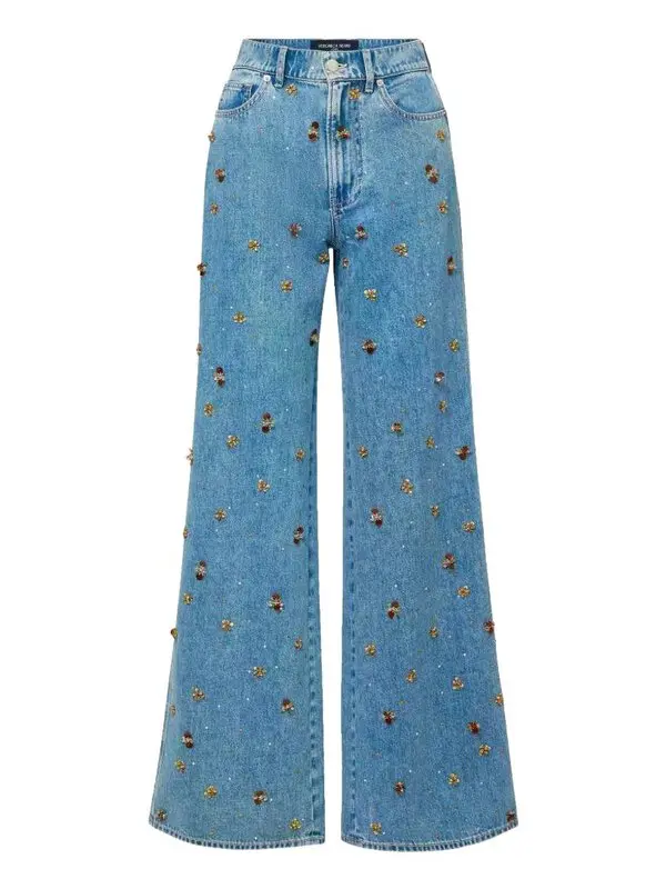 Veronica Beard Embellished Wide-leg Jeans - Blue