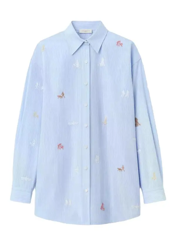 Lafayette 148 New York Striped Embroidered Shirt - Blue