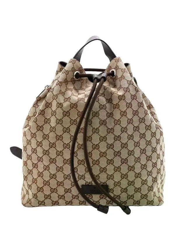 Gucci Drawstring Gg Canvas Medium Backpack - Brown