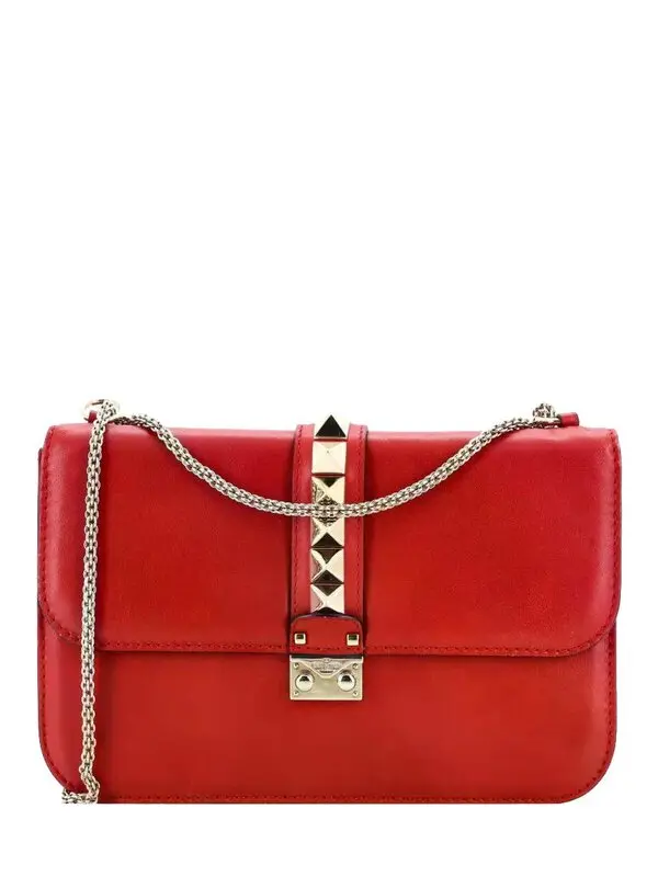 Valentino Garavani Glam Lock Leather Large Shoulder Bag - Red