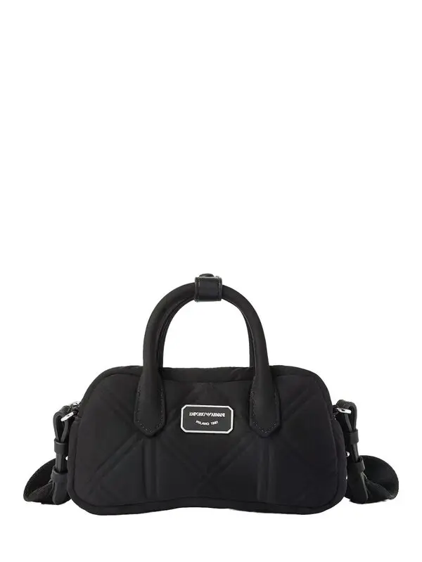 Emporio Armani Quilted Tote Bag With Logo Plaque - Black