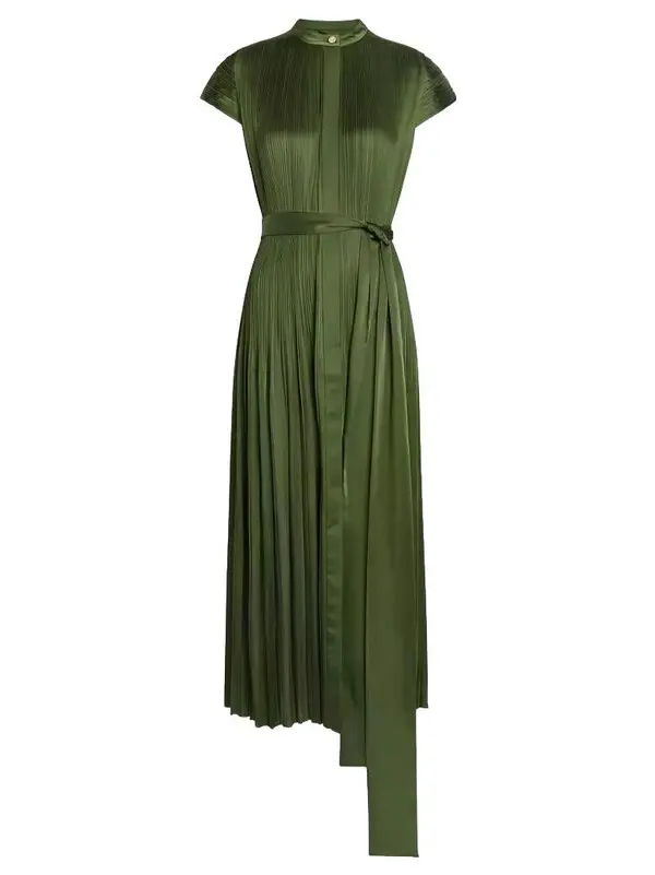 JOSEPH Pleated Belted Midi Dress - Green