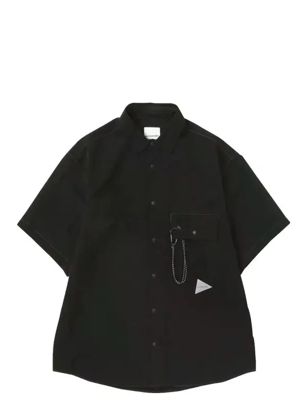 AND WANDER Flap-pocket Short-sleeve Shirt - Black