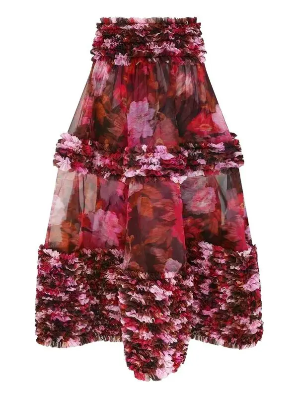Zimmermann Luna Floral Midi Skirt - Red