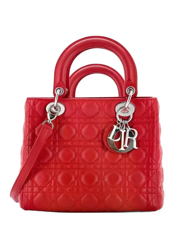Dior Lady Cannage Quilt Lambskin Medium Satchel - Red