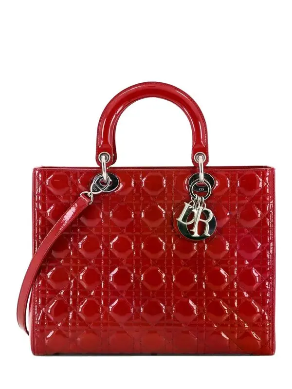 Dior Lady Large Cannage Quilt Satchel - Red