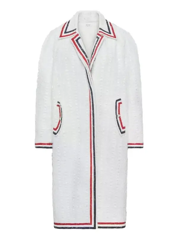 Thom Browne Ribbon Tweed Raglan Coat - White