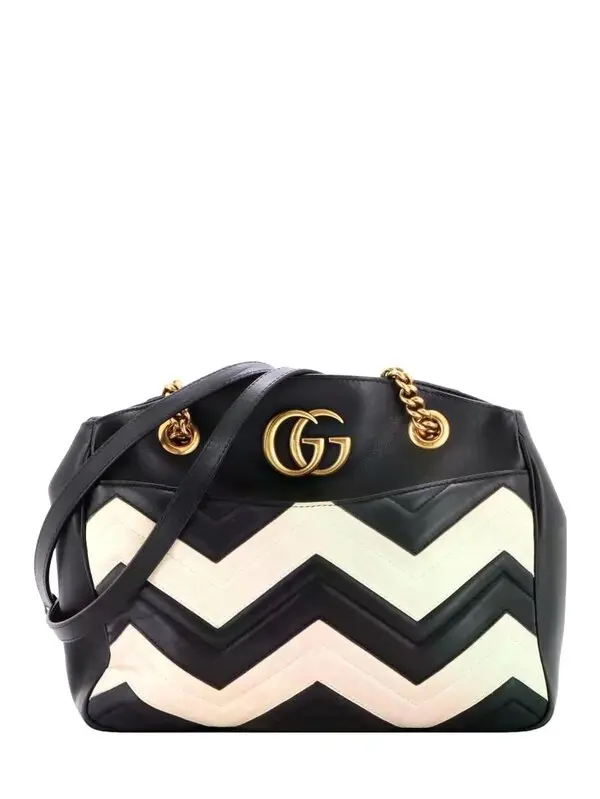 Gucci Gg Marmont Chain Tote Matelasse Leather Medium - Black