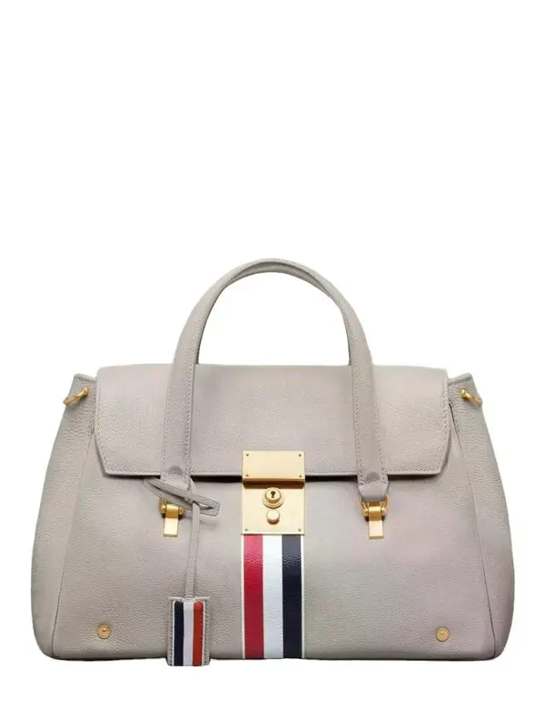 Thom Browne Pebble-grain Striped Tote - White