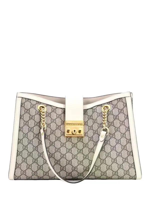 Gucci Padlock Chain Gg Coated Canvas Medium Tote Bag - Brown